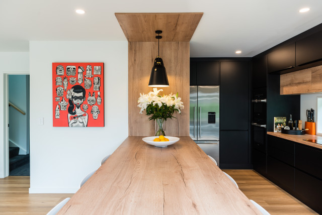Stunning Black and Wood-Look entertainers kitchen - Contemporary ...