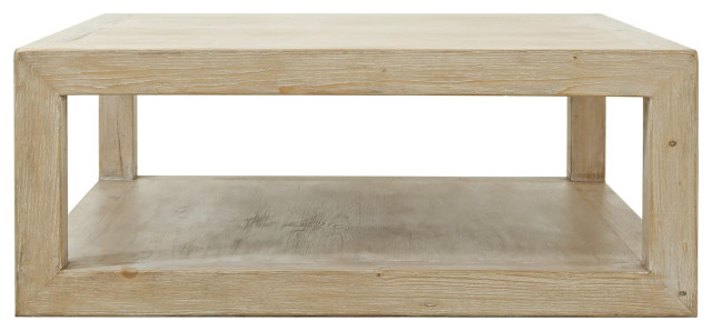 Transitional Coffee Table, Open Design With Square Top, Washed ...