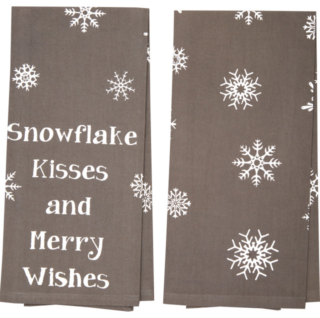 Snowflake Burlap Grey Snowflake Kisses Tea Towel Set, 28x19 - Dish ...