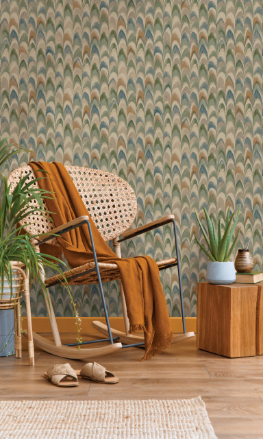 Peacock Feather Inspired Geometric Wallpaper Roll, Sample ...