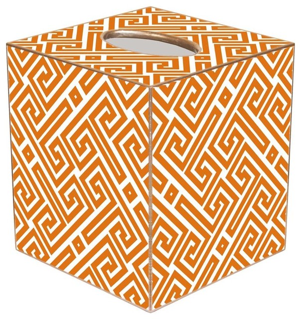 TB2658 - Orange & White Fret Pattern Tissue Box Cover - Contemporary ...