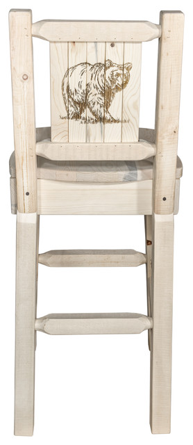 Homestead Bar Stool With Back, Laser Engraved Bear Design - Rustic ...