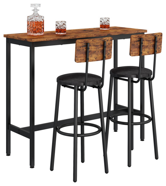 Bar Table Set With 2 Bar Stools PU Soft Seat Rustic Brown - Industrial ...