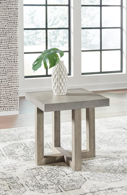 Contemporary End Table, Unique Design With Wood Legs & Faux Concrete ...