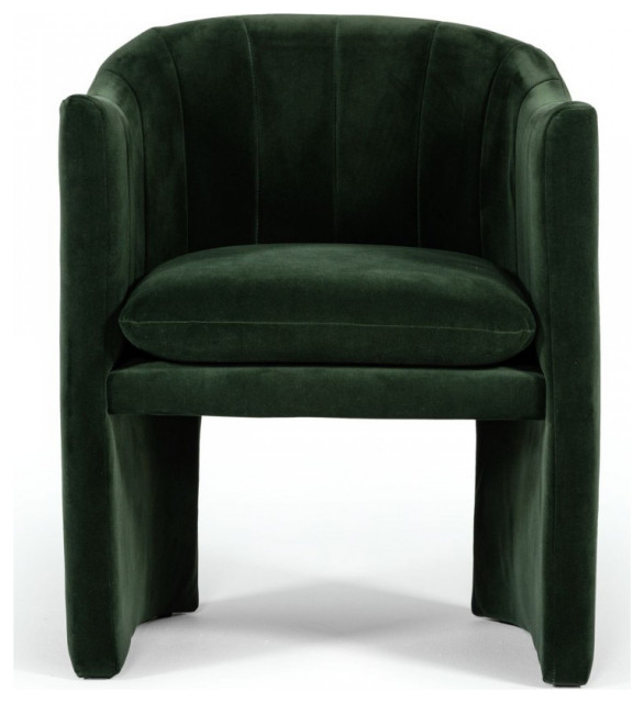 Dark Green Velvet Modern Curvilinear Dining Chair - Midcentury - Dining ...
