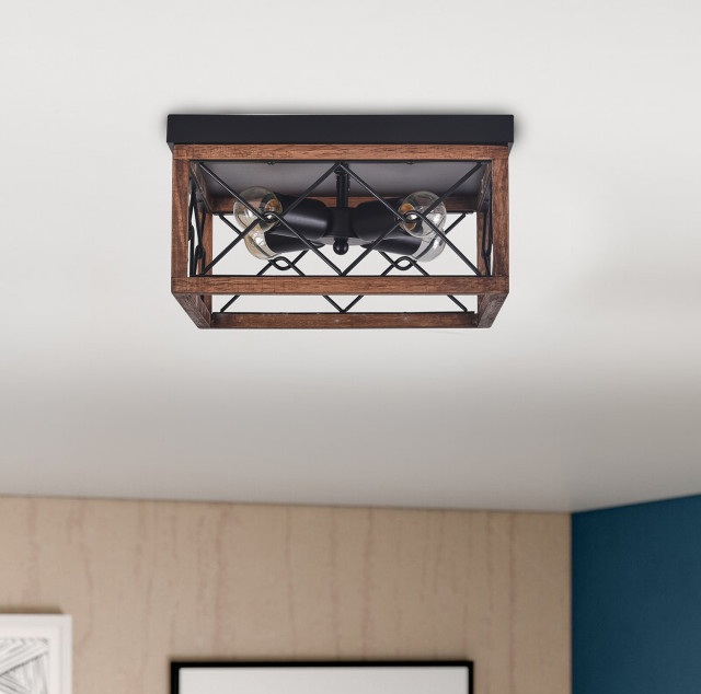 Farmhouse 4-Light Rectangular Cage Design Flush Mount Ceiling Light ...