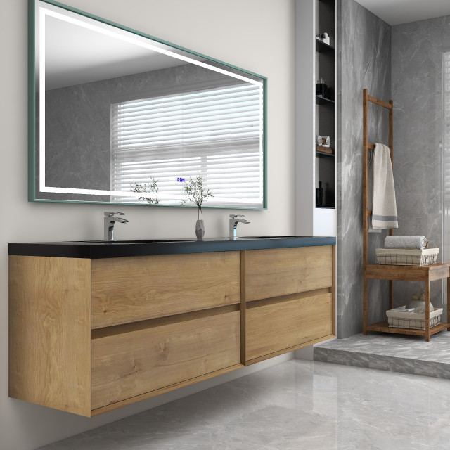 Kody 84" Double Sink Wall Mounted Vanity, Acrylic Sink - Contemporary ...