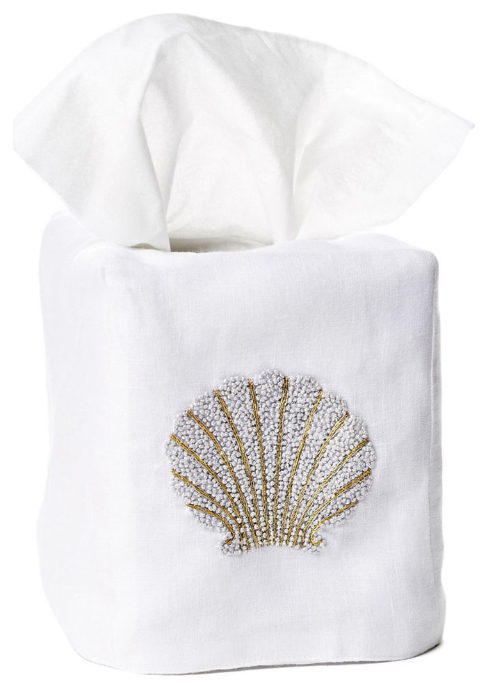 Hand Embroidered Shell Tissue Box Cover - Beach Style - Tissue Box ...