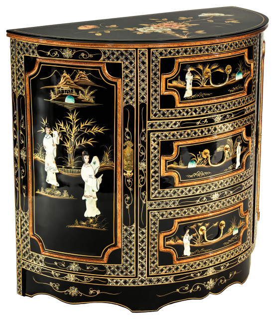 Black Lacquer Half-Moon Cabinet Royal Ladies - Asian - Accent Chests ...