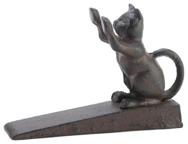 Cast Iron Paws Up Kitty Cat Door Stopper - Contemporary - Door Stops ...