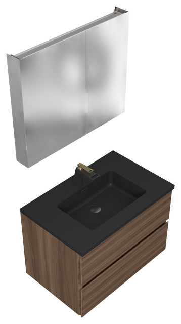 ConceptBaths Edith Wall Mount Bathroom Vanity With Black Top, 30 ...