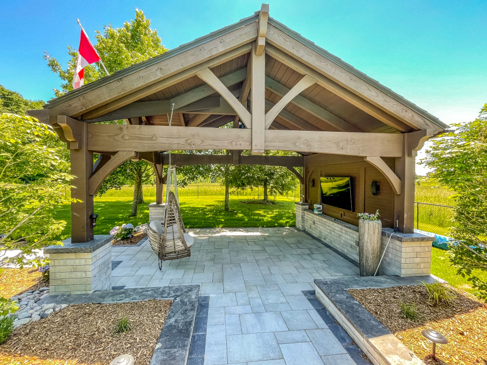 Lehi, UT | 3 Gable Outdoor Living Room Pavilion w/TV Privacy Wall ...