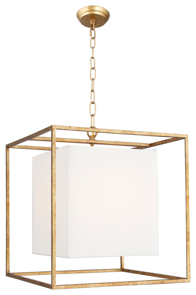 1-Light Rectangle Chandelier in Antique Gold Finish with Linen Shade ...