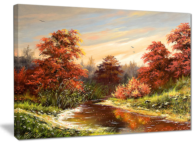"The Red River" Landscape Canvas Print, 40"x30" - Rustic - Prints And ...