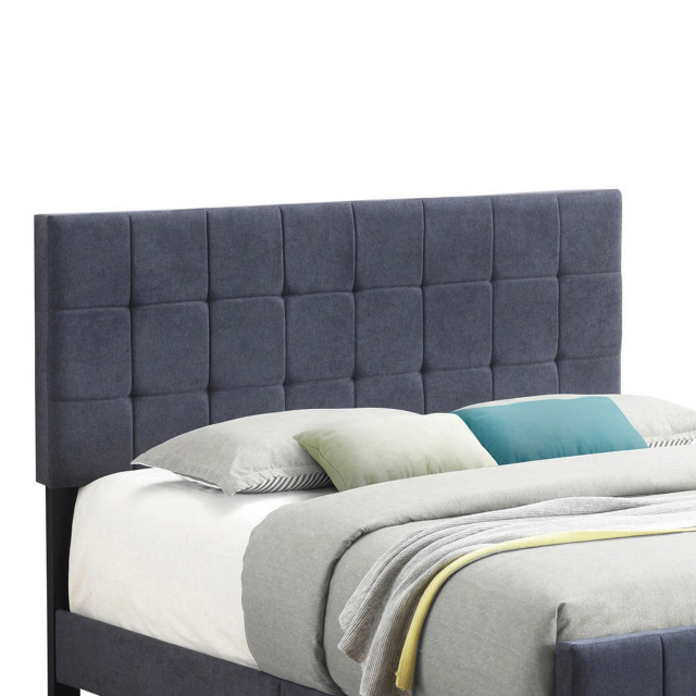 Benzara BM283013 Modern Wood King Size Bed, Grid Tufted Gray Fabric ...
