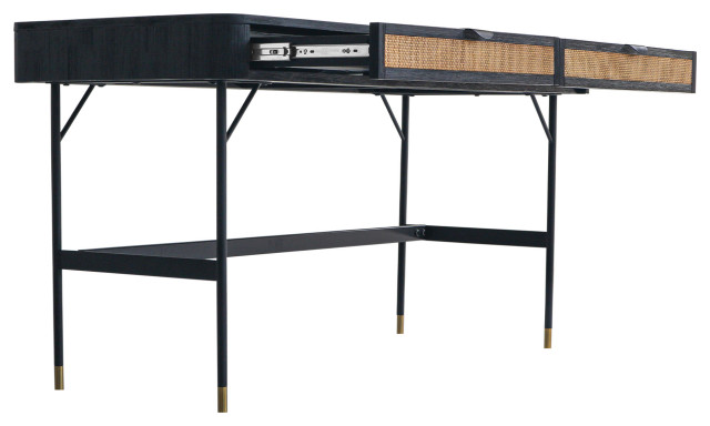 Saratoga 2 Drawer Desk, Black Acacia With Rattan - Tropical - Desks And ...