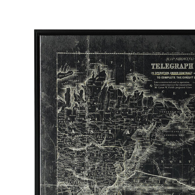 Benzara BM209355 Wooden Frame Wall Art With Telegraph Line Map, Black ...