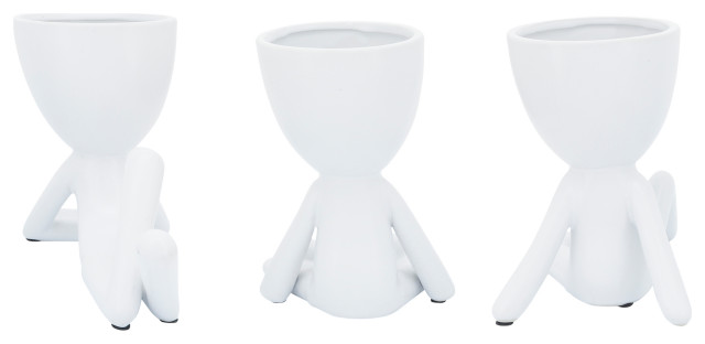 Ceramic 3-Piece Set, 8" Sitting Humans, White, 8x4x7" - Contemporary ...