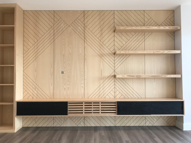 Feature wall with TV unit and bookcase - Modern - Other - by Fellow ...