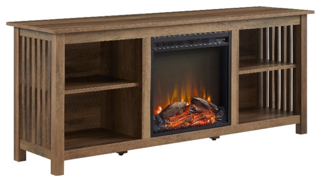 58" Mission Fireplace Wood Console - Rustic Oak - Transitional ...