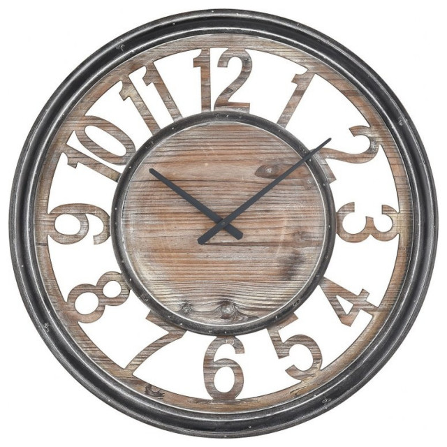 Rustic Theme Natural Wood Grain Round Wall Clock in Oak Black Colors ...