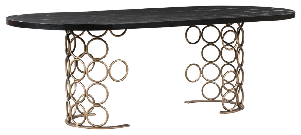 Large Oval Dining Table, Wood Top, Brass Gold - Contemporary - Dining ...