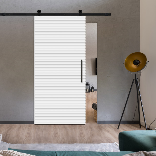 Fluted Wooden Sliding Barn Door Horizontal Lines, 30"x81" Inches ...