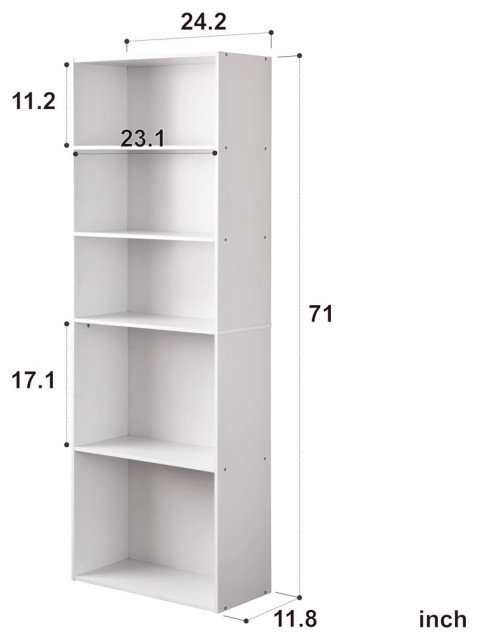 Classic White 5 Shelve Storage Bookcase - Transitional - Bookcases - by ...