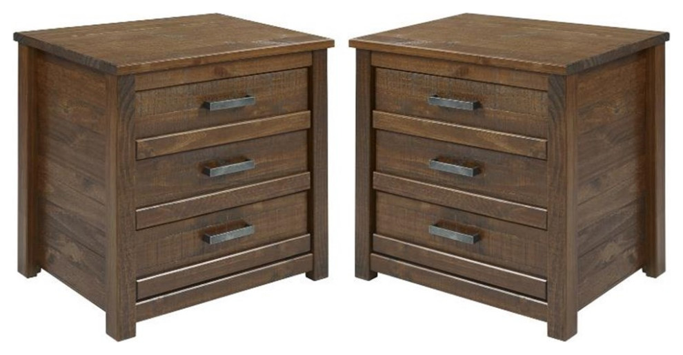 Home Square Solid Wood 3-Drawer Nightstand in Antique Gray - Set of 2 ...