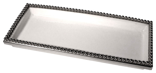 Elegance Bead Ceramic Rectangular Tray - Transitional - Serving Trays ...