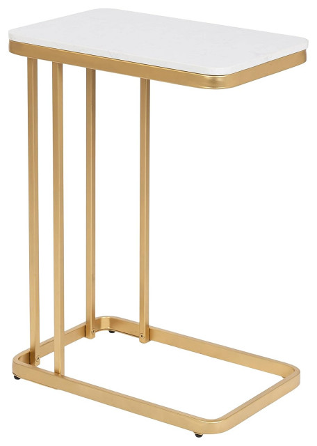 Modern C-Shaped Side Table, Golden Metal Frame With White Cultured ...