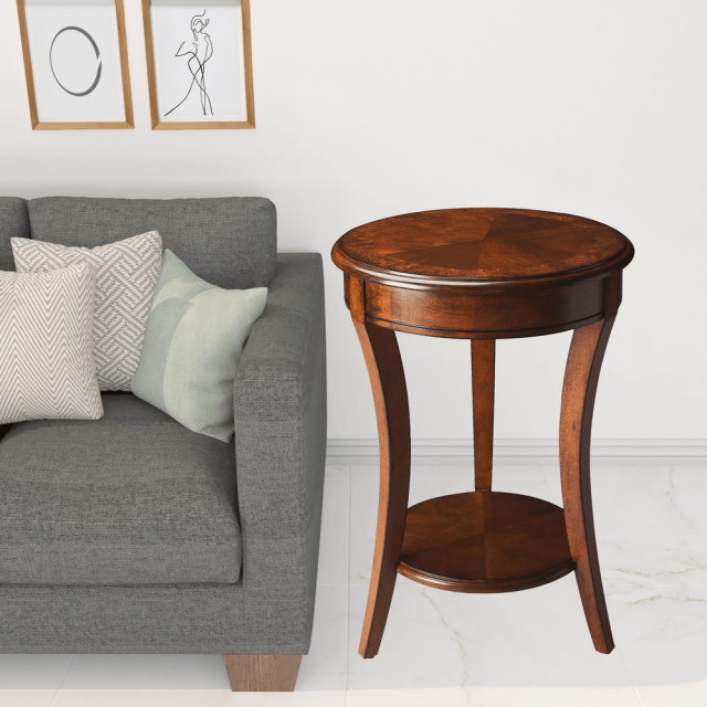 26" Medium Brown And Olive Ash Manufactured Wood Round End Table With ...