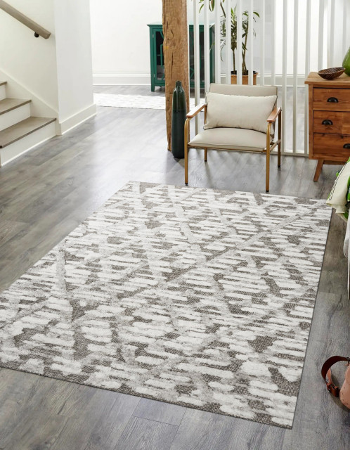 Ivory Contemporary Geometric Transitional High-Low Area Rug ...