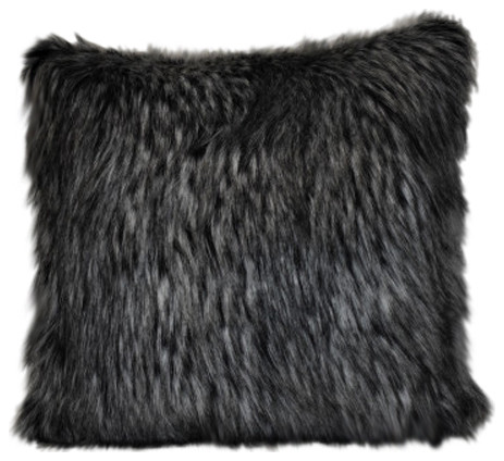 Faux Fur Black Gray Fox Decorative Animal Skin Throw Pillow, 14x14 ...