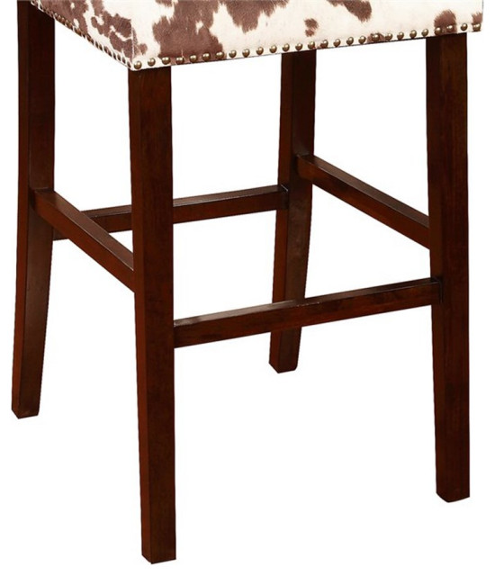 Home Square 30" Wood Bar Stool with Cow Print Upholstery in Brown - Set ...