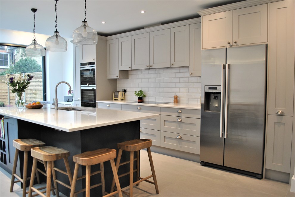 Modern Shaker kitchen in grey with dark island - Eclectic - Kitchen ...