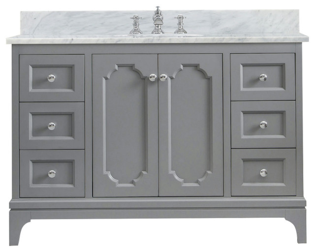 Queen 48" Single Sink Carrara White Marble Countertop Vanity ...