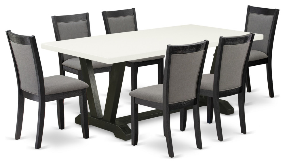 V627Mz650-7 7-Piece Dining Set, Rectangular Table and 6 Parson Chairs ...