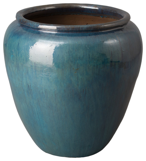 Round Planter Large, Teal 30x30 - Contemporary - Outdoor Pots And ...