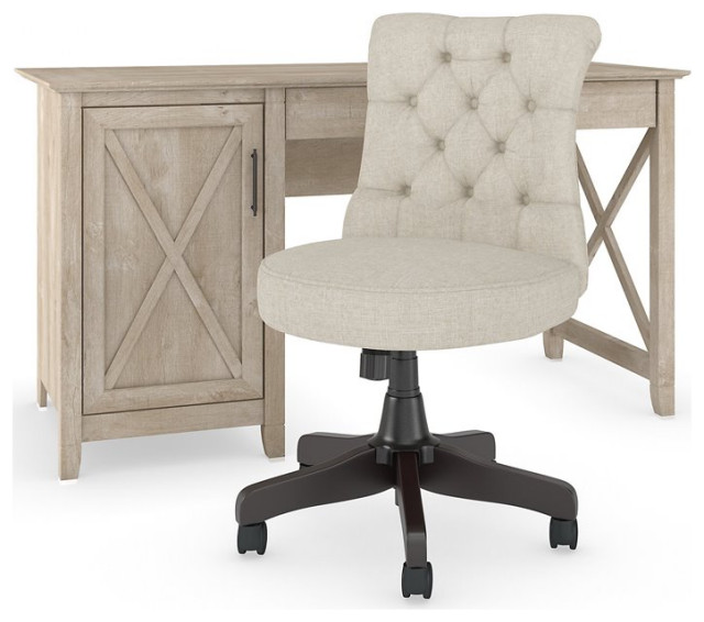 Bush Key West Engineered Wood Computer Desk and Chair Set in Washed ...