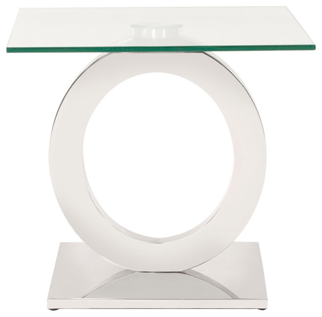 Howard Elliott Square Stainless Steel End Table With Circular Base ...