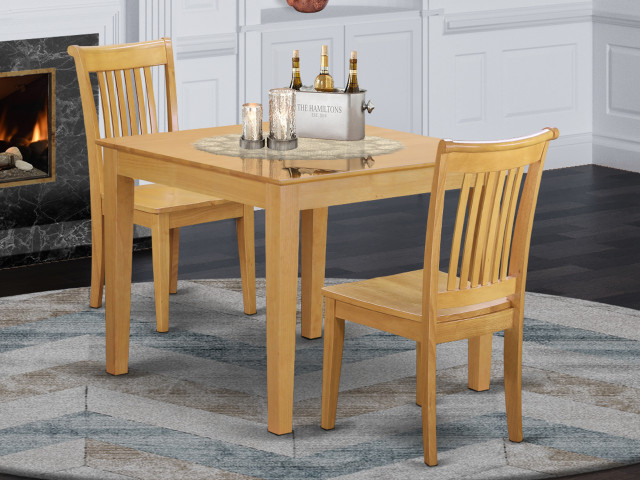 3-Piece Dinette Table Set - Table And 2 Wood Seat Dining Chairs In Oak ...