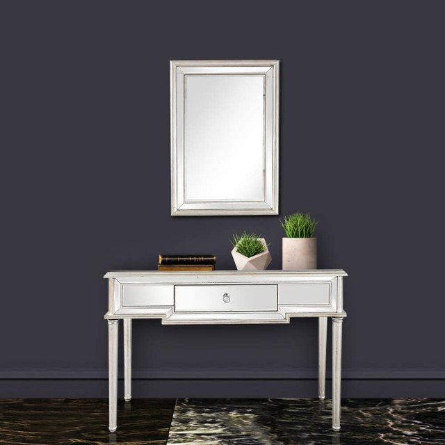 Elegant Console Table, Mirrored Design With Spindle Legs and Center ...