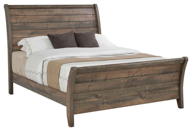 Pemberly Row Wood Eastern King Sleigh Panel Bed Weathered Oak, King ...