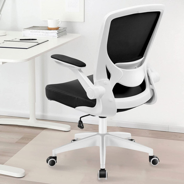Ergonomic Lumbar Support Computer Chair with Wheels and Flip-up Arms ...