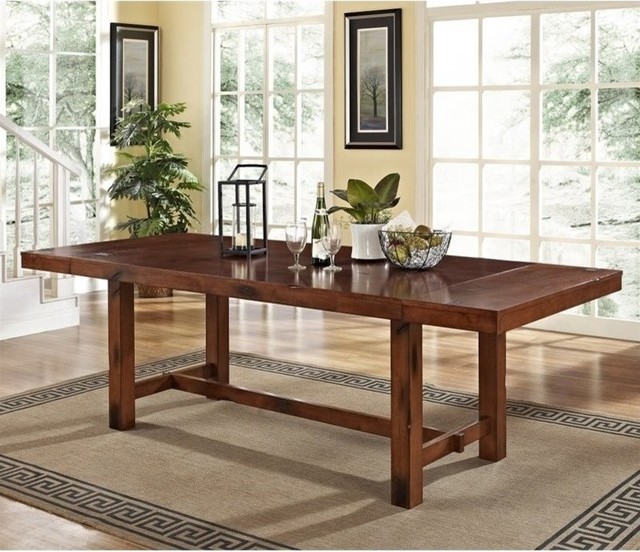 Pemberly Row Drop Leaf Trestle Wood Dining Table in Dark Oak ...