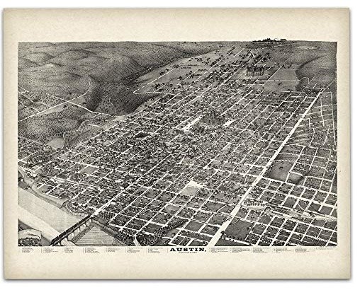 1887 Austin Texas Panoramic Map, 11x14 Unframed Art Print ...