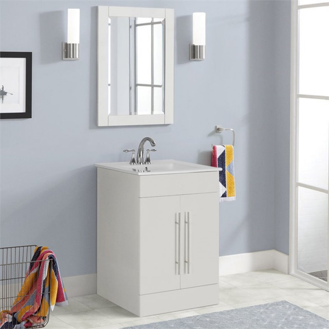 Saint Birch 23" 2-Door Modern PVC Plastic Bathroom Vanity Base in Cream ...