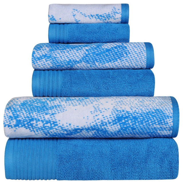 6 Piece Marble Effect Cotton Washable Towel Set - Modern - Bath Towels ...