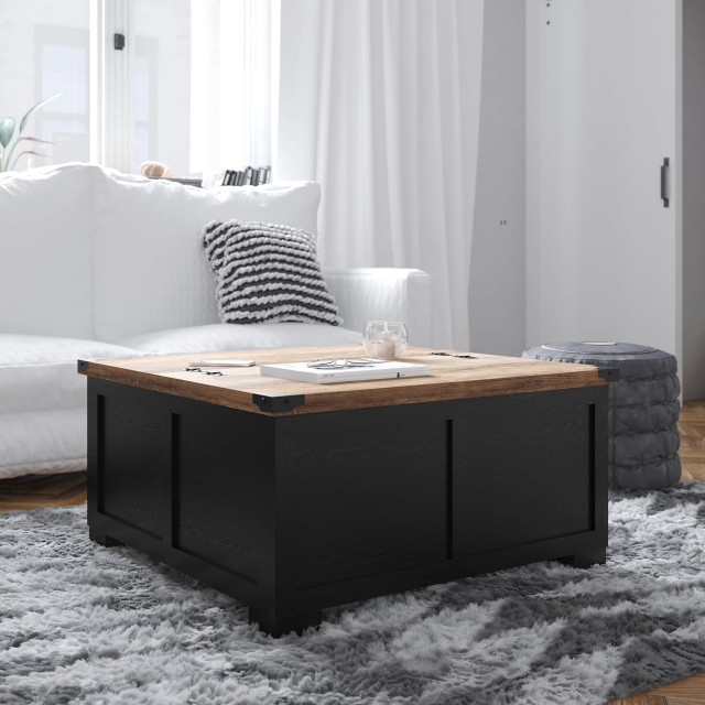 Modern Farmhouse Coffee Table, Hardwood Construction & Split Lift Up ...